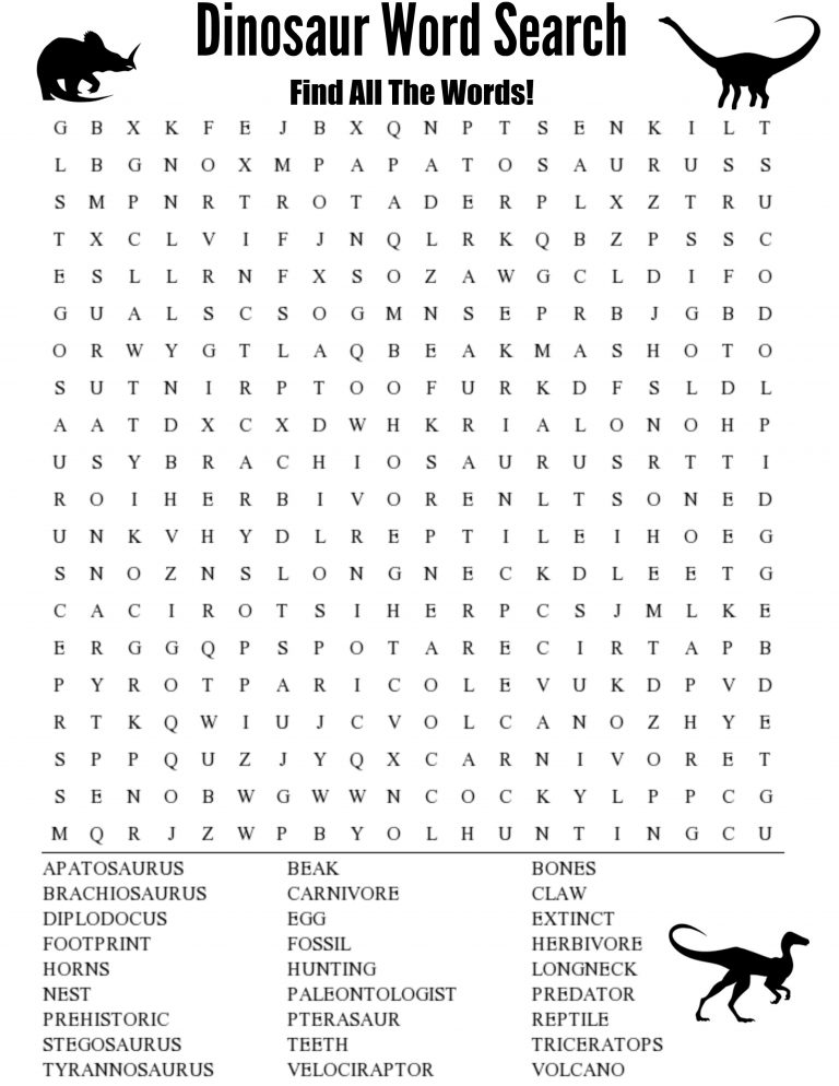 Cute Kid's Dinosaur Word Search - Thrifty Mommas Tips
